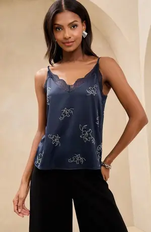 LIPSY Crystal Embellished Lace Trim Satin Camisole