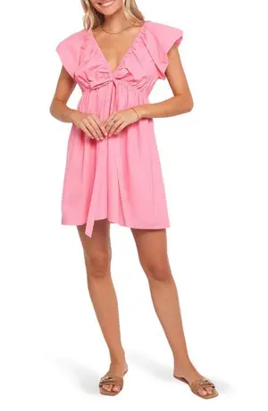 PETAL & PUP Kathy Cotton & Linen Babydoll Mini Dress - Pink