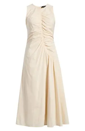 Theory Asymmetric Ruched Sleeveless Midi Dress - Almond