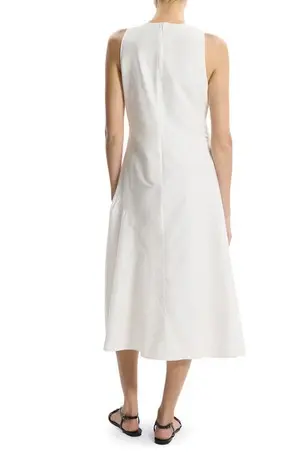 Theory Asymmetric Ruched Sleeveless Midi Dress - White