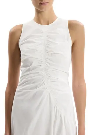 Theory Asymmetric Ruched Sleeveless Midi Dress - White