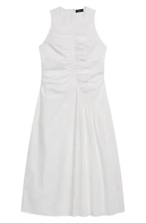 Theory Asymmetric Ruched Sleeveless Midi Dress - White
