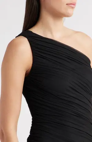 Vince Camuto Drape One-shoulder Mesh Gown