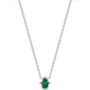 KARMA AND LUCK Malachite Hamsa Pendant Necklace - Silver/green