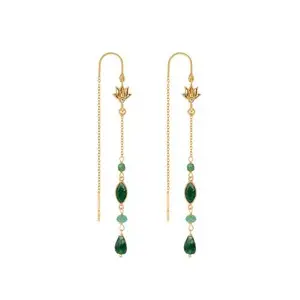 KARMA AND LUCK Peaceful Perspective Lotus Jade Drop Earrings - Gold/green