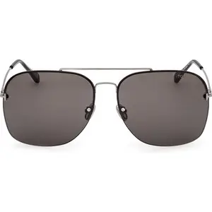 TOM FORD Mackenzie 64mm Oversize Pilot Sunglasses - Shiny Palladium / Smoke