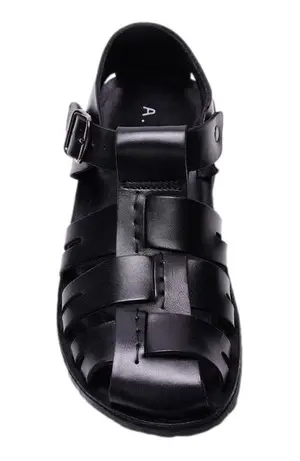 A. VEER Santorini Fisherman Sandal - Black Leather