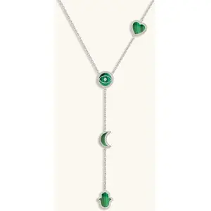KARMA AND LUCK Celestial Guidance Malachite Multi-symbol Silver Necklace