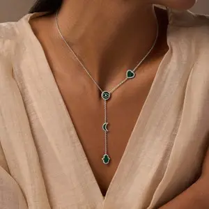 KARMA AND LUCK Celestial Guidance Malachite Multi-symbol Silver Necklace