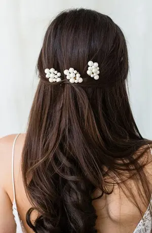 Brides & Hairpins Ataya Set Of 3 Faux Pearl Hair Combs - Gold