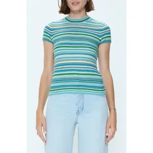 PISTOLA Selene Stripe Cotton Short Sleeve Sweater - Blue Green Multi