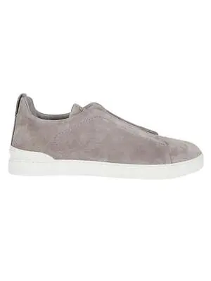 Zegna Triple Stitch Suede Slip-on Sneakers - Grey