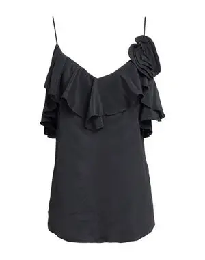 MANILA GRACE Ruched Top With Ruffles And Appliqués Black
