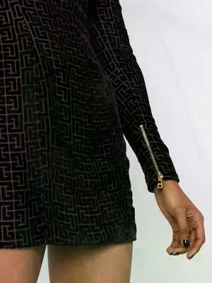 Balmain Monogram Pattern Velvet Minidress