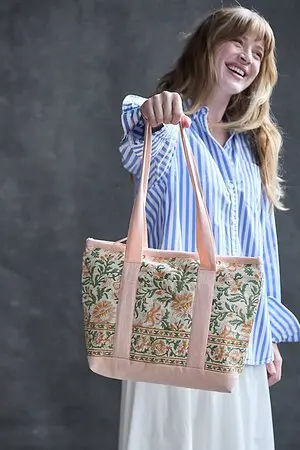 ANCHAL Floral Block Print Mini Tote Bag
