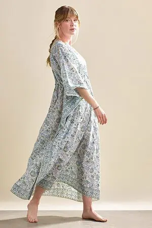 ANCHAL Block Print Floral Kaftan - Blue