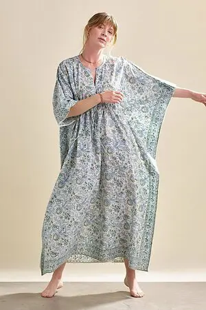 ANCHAL Block Print Floral Kaftan - Blue