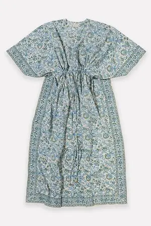ANCHAL Block Print Floral Kaftan - Blue