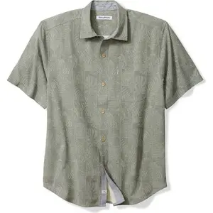 Tommy Bahama Fairview Fronds Silk Short Sleeve Button-up Shirt - Smoke Grey