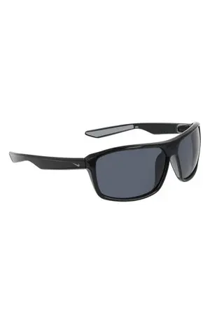 Nike Premier Stride 63mm Rectangular Sunglasses - Black / Grey