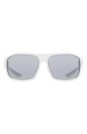 Nike Premier Stride 63mm Rectangular Sunglasses - White / Chrome Mirror