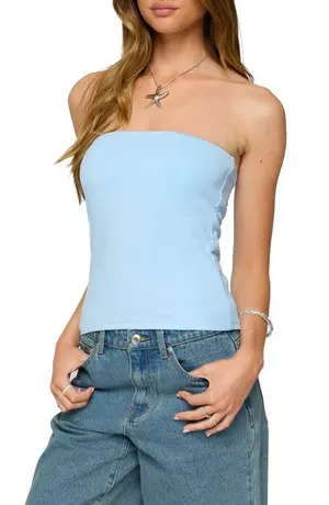 EDIKTED Shelf Bra Stretch Cotton Tube Top - Light-blue