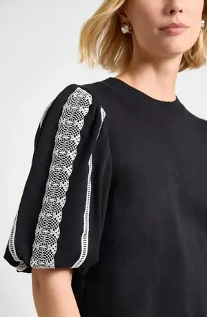 Misook Lace Appliqué Elbow-length Sleeve Sweater