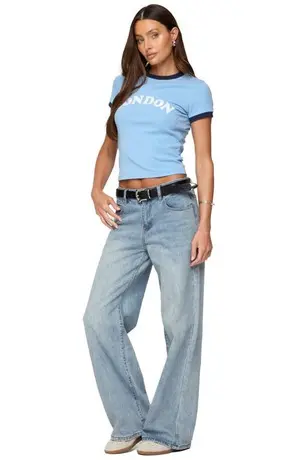 EDIKTED Stretch Cotton Ringer T-shirt - Light-blue