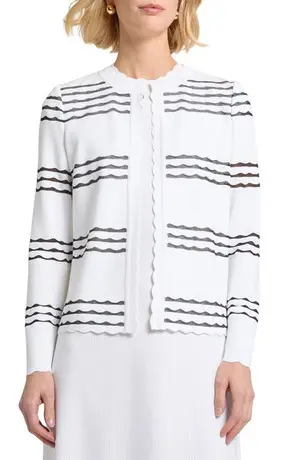Misook Heritage Scalloped Trim Knit Jacket - White/black