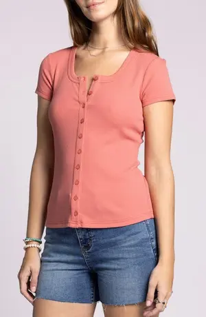 THREAD & SUPPLY Kellie Button-up Rib Top - Faded Rose