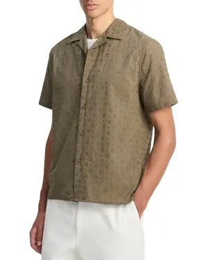 Vince Regular Fit Eyelet Short Sleeve Camp Shirt Dome