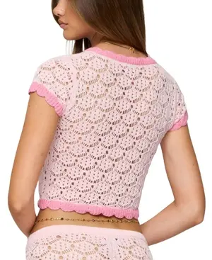 EDIKTED Elisa Open Knit Button Up Top - Light-pink