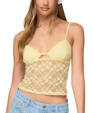 EDIKTED Sheer Lace Cut Out Tank Top - Yellow