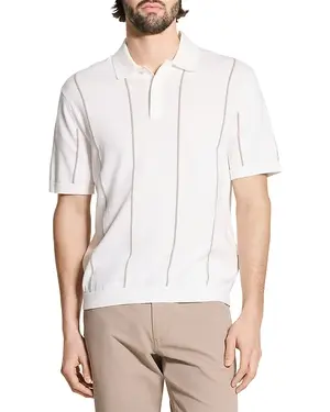 Theory Short Sleeve Striped Polo In Tactile Cotton - White Multi