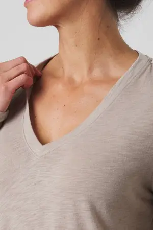FRANNE GOLDE Slub Jersey Long Sleeve Tee - Sand