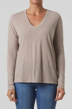 FRANNE GOLDE Slub Jersey Long Sleeve Tee - Sand