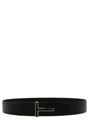 TOM FORD Belt With Metallic T Buckle - Black