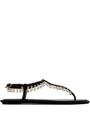 Rene Caovilla Diana Pearls Flat Sandals - Black