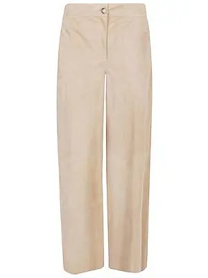 VIA MASINI 80 Suede Straight Leg Trousers - Beige