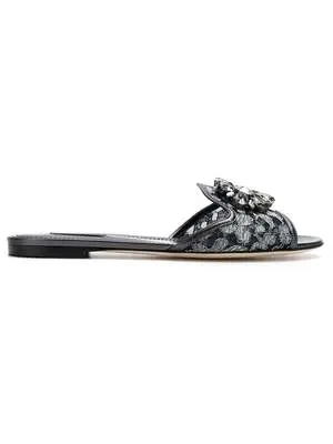 Dolce & Gabbana Bianca Crystal-embellished Lace Sandals - Silver