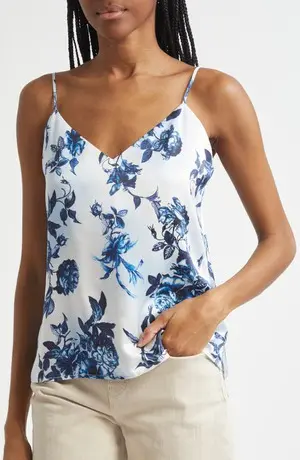 L'Agence Jane Floral Print Silk Camisole - Whiteblue