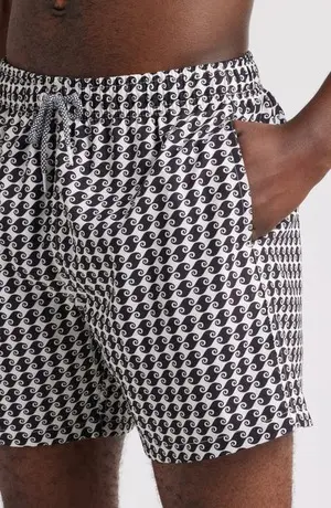 BOARDIES Printed Swim Trunks - Black/ Cream