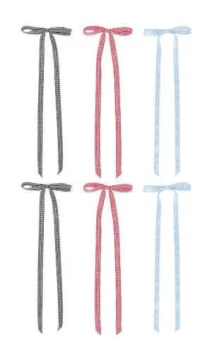 PETIT MOMENTS Gingham Hair Bows 3 Packs - Red  Blue  And Black