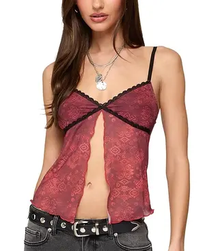 EDIKTED Printed Mesh Split Front Top