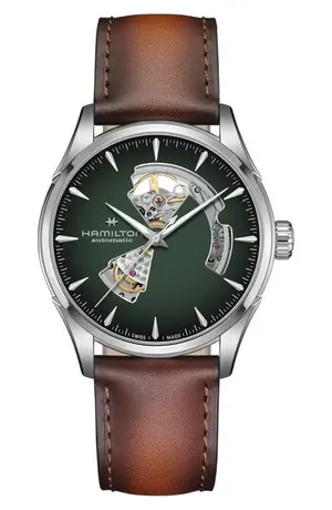 Hamilton Jazzmaster Open Heart Automatic Leather Strap Watch - Green