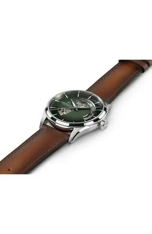 Hamilton Jazzmaster Open Heart Automatic Leather Strap Watch - Green