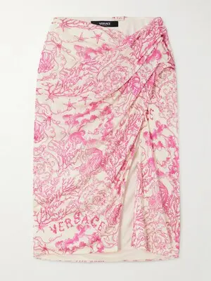 Versace Printed Silk-satin Skirt