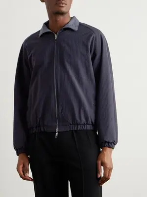 STOFFA Reversible Wool-seersucker And Poplin Bomber Jacket - Blue
