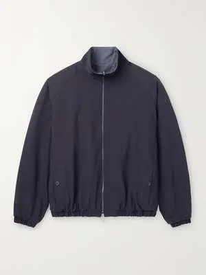 STOFFA Reversible Wool-seersucker And Poplin Bomber Jacket - Navy