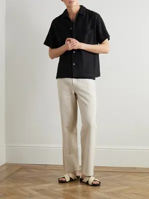 FRAME Striped Crocheted Shirt